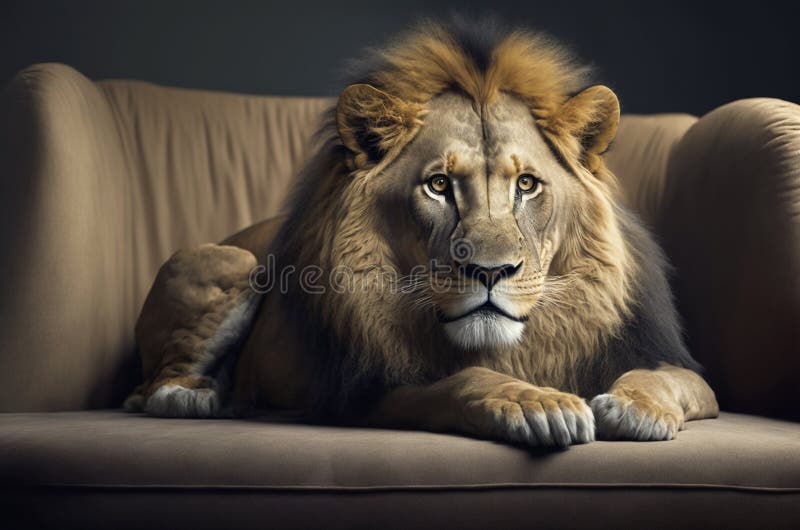 Lion sitting on a couch stock illustration. Illustration of couch ...