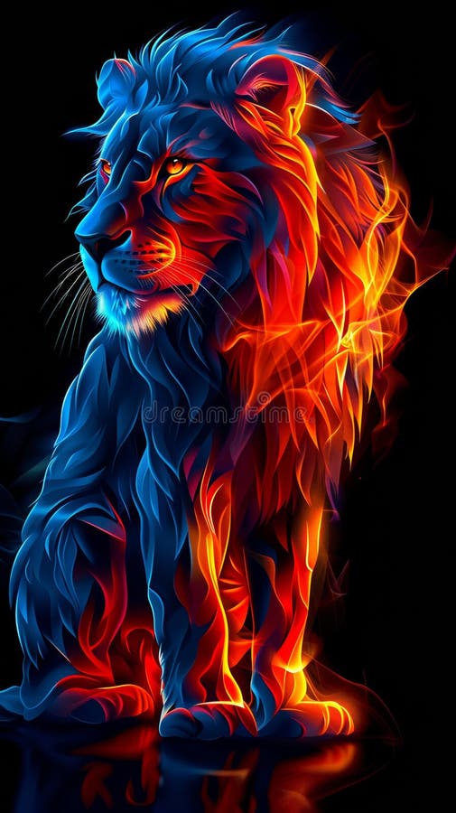 A Lion Sitting on Top of a Black Surface, a Magical Creature Made of ...