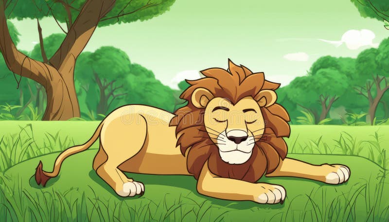 A Lion Sleeping in the Grass Stock Illustration - Illustration of ...
