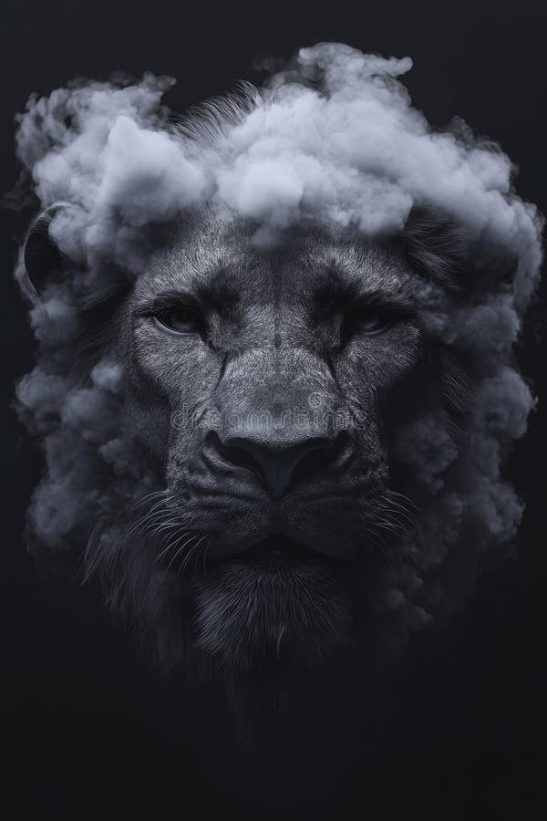 Lion with smoke stock image. Image of lion, fantasy - 380154919