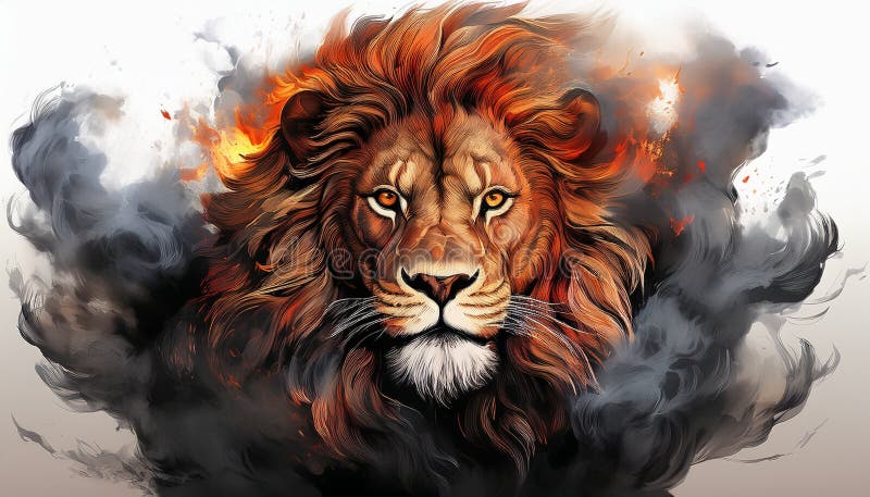 Lion with smoke and fire stock illustration. Illustration of lion ...