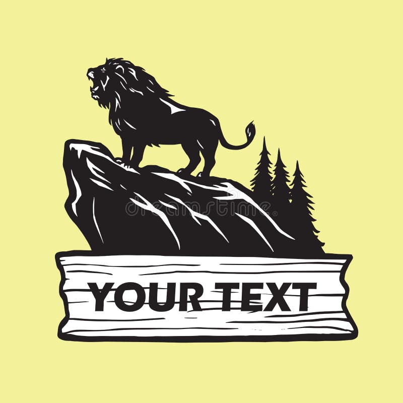 Lion Snarling on a Rock Hill. Vector Illustration Logo Design Stock ...