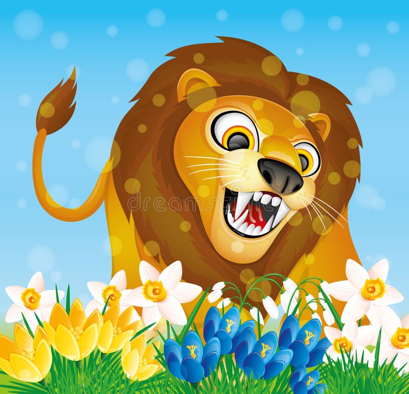Lion with flowers stock vector. Illustration of cute - 43478950