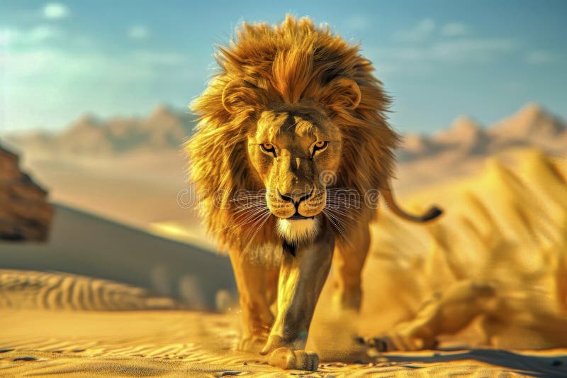 Lion stalking at camera stock illustration. Illustration of preditor ...