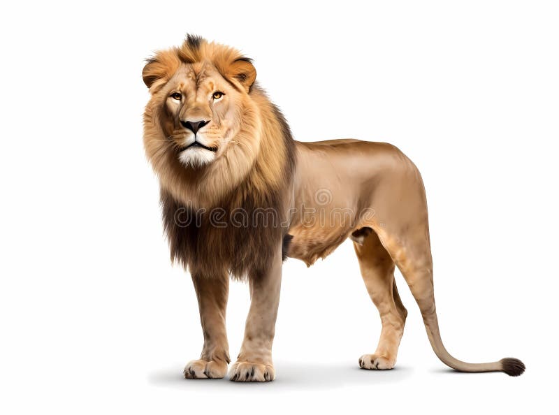 Lion Standing Isolated on White Background with Shadow and Clipping ...
