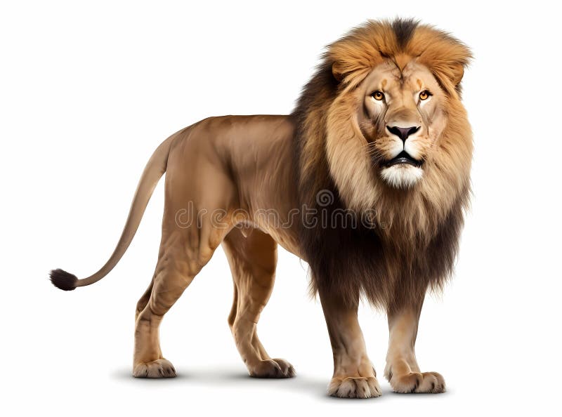Lion Standing and Looking at Camera, Front View, Isolated on White ...