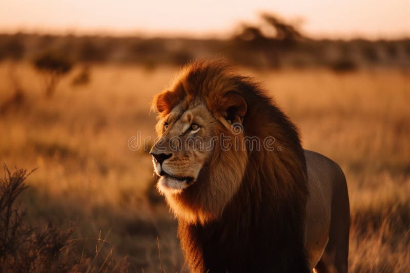A Lion Standing in the Middle of a Field. AI Generative Image. Stock ...