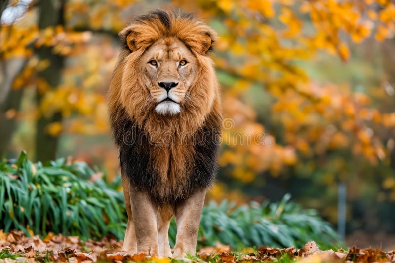 Lion Standing in the Middle of Field. Generative AI Stock Image - Image ...