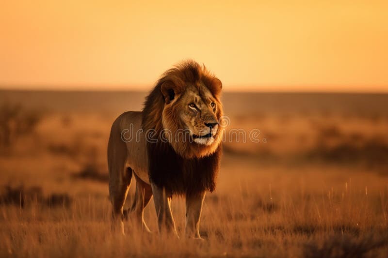 A Lion Standing in the Middle of a Field. Generative AI Image. Stock ...