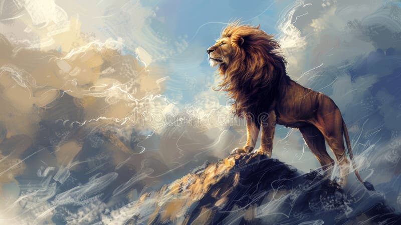 Lion Standing on Top of a Mountain Stock Image - Image of animal, mane ...