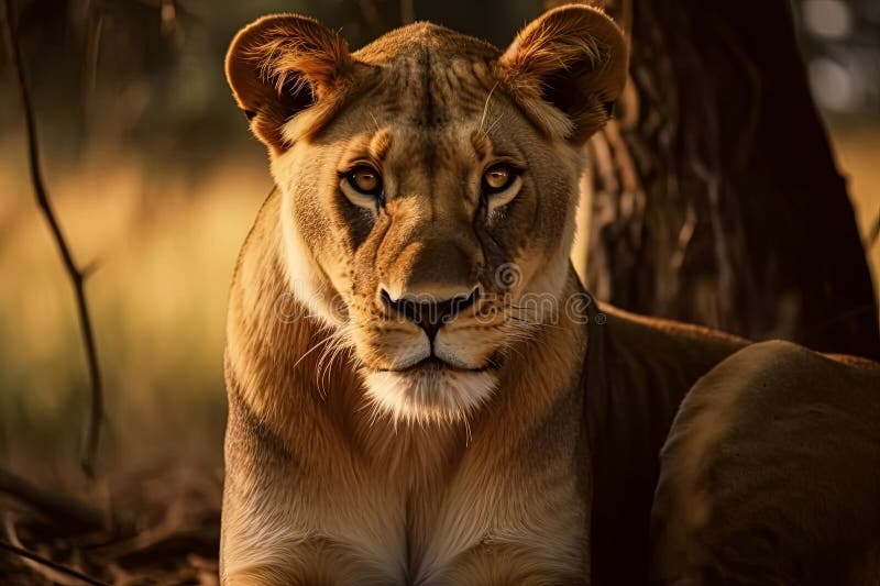 Lion is Staring at the Camera with Its Mouth Open. Stock Image - Image ...