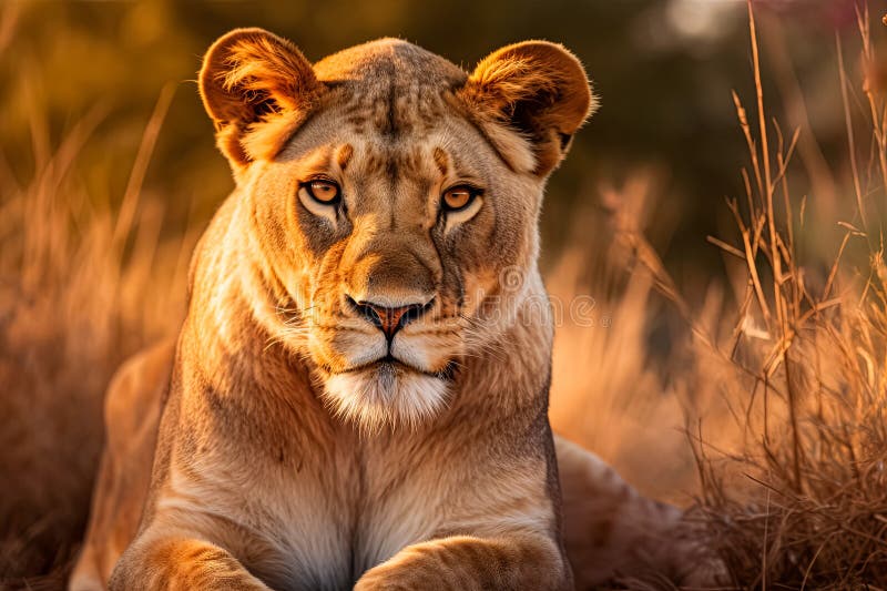 Lion is Staring at the Camera with Its Mouth Open. Stock Image - Image ...