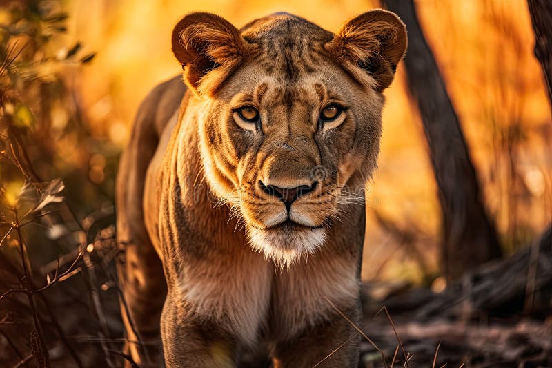 Lion is Staring at the Camera with Its Mouth Open. Stock Image - Image ...