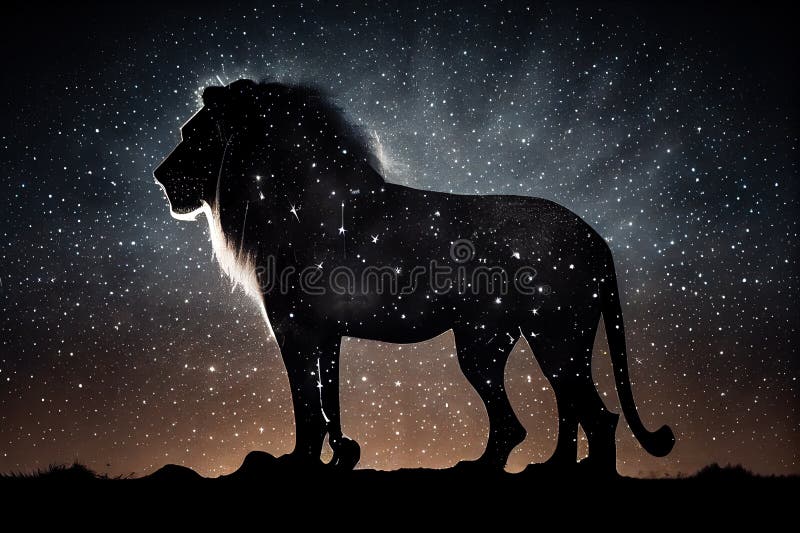 Lion and Starry Sky Double Exposure. Generative AI, Generative, AI ...