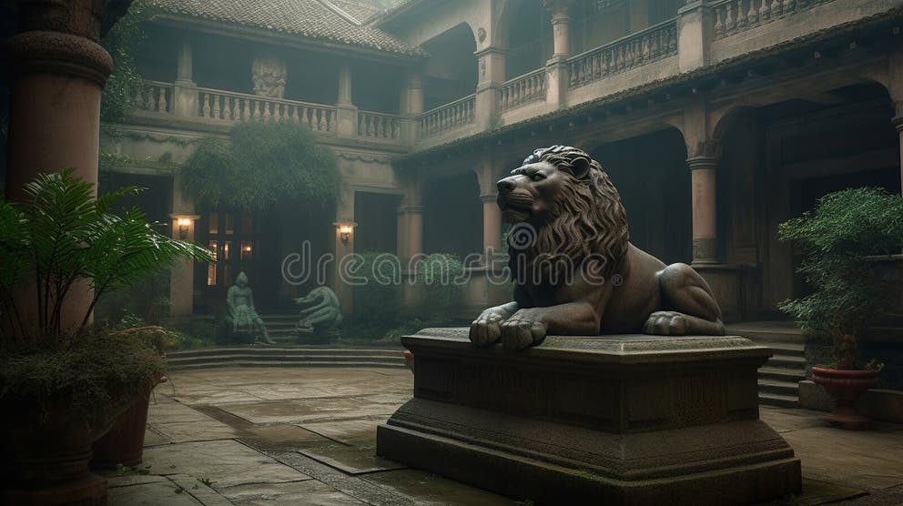 Lion Statue in the Castle Inner Courtyard Stock Image - Image of ...