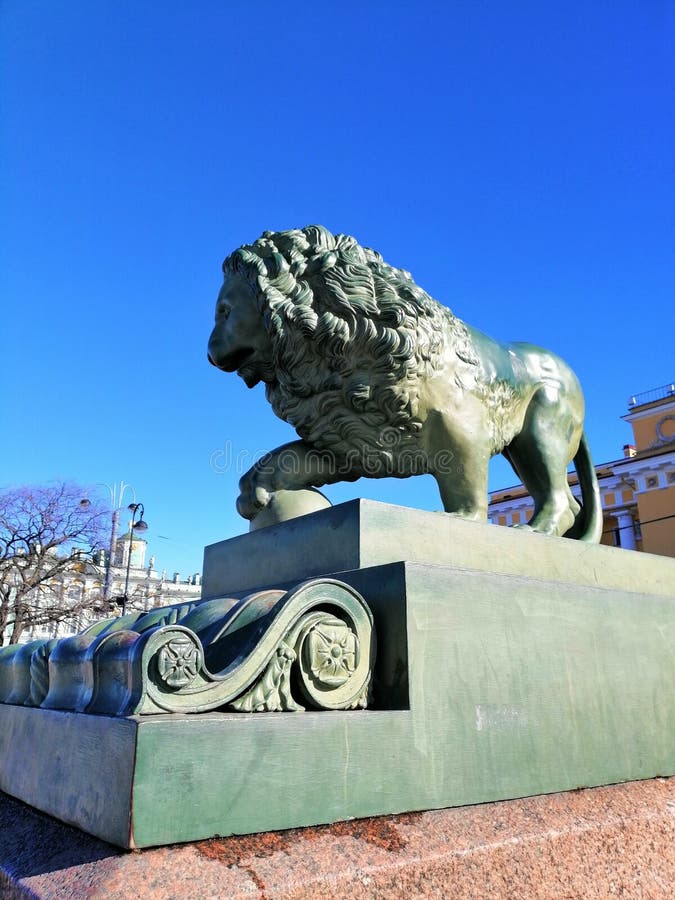 Lion Statue on the Embankment of the River Stock Photo - Image of ...