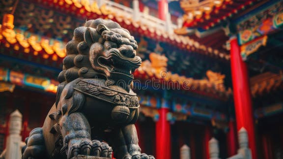 Lion Statue in Front of a Building, Suitable for Architectural Themes ...