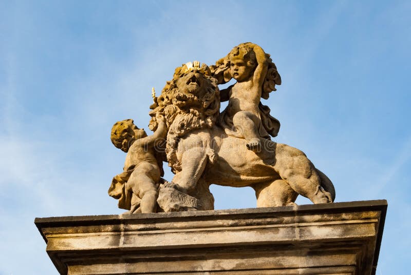 Lion Statue with Prince Boys, Stone Gate Stock Photo - Image of gate ...