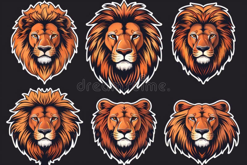 Lion Stickers Isolated on Black Background Stock Illustration ...