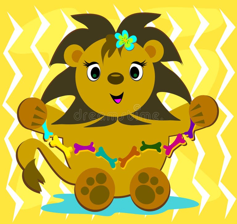 Lion with a String of Bones Stock Vector - Illustration of design ...