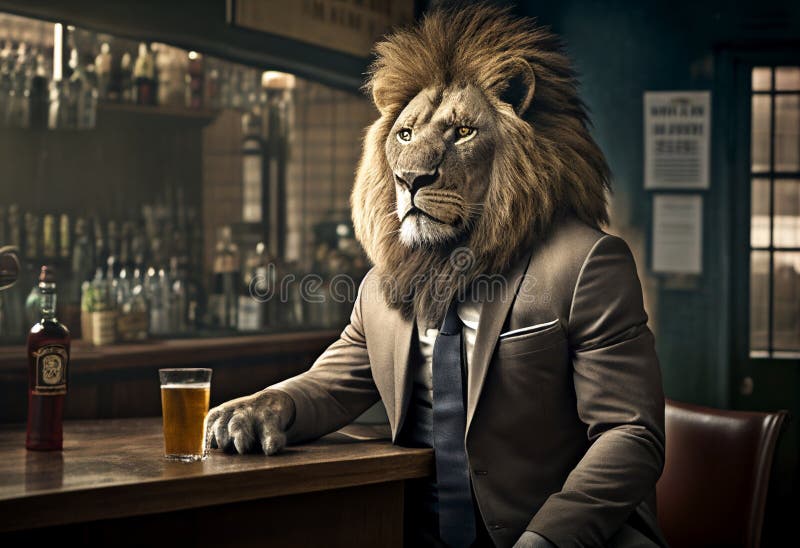 A Lion Sits Behind the Bar. AI Generated Stock Illustration ...
