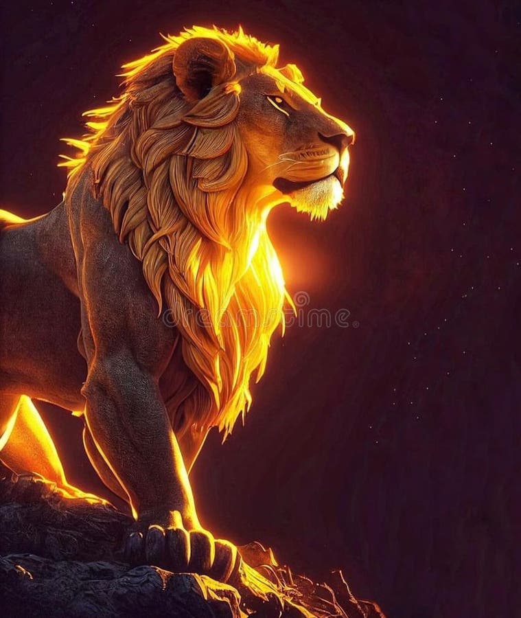 A lion with the sun stock illustration. Illustration of fire - 270897136