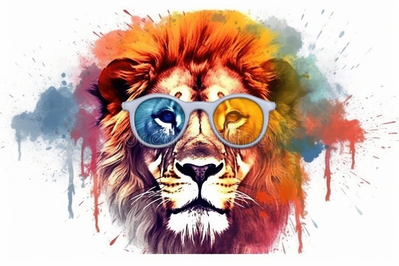 Lion in Sunglasses Realistic with Paint Splatter Abstract Generative AI ...
