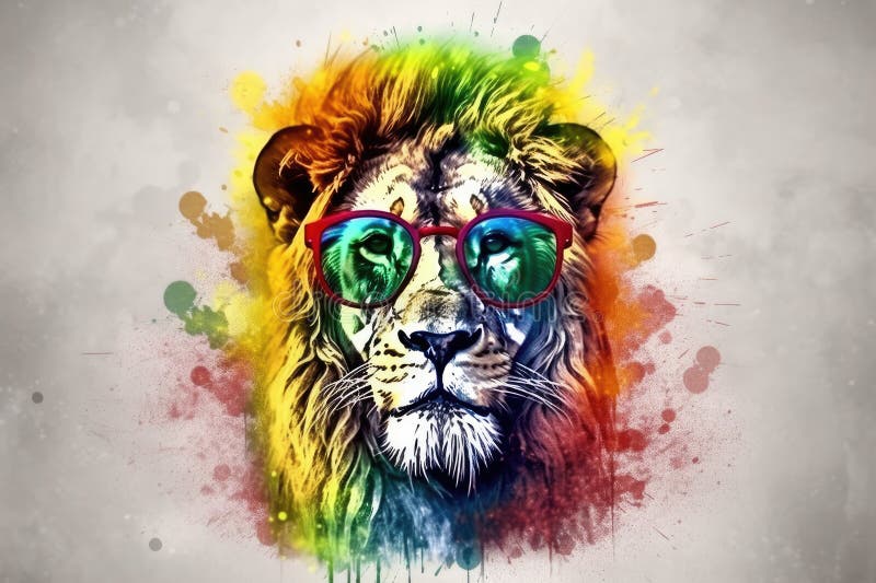 Lion in Sunglasses Realistic with Paint Splatter Abstract Generative AI ...