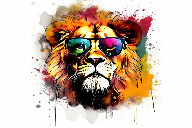 Lion in Sunglasses Realistic with Paint Splatter Abstract Generative AI ...