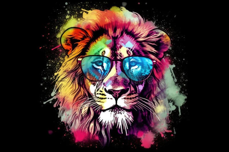 Lion in Sunglasses Realistic with Paint Splatter Abstract Generative AI ...