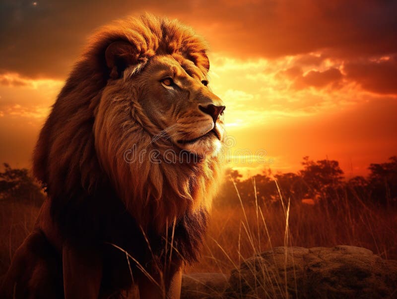 Lion at Sunset Made with Generative AI Illustration Stock Illustration ...