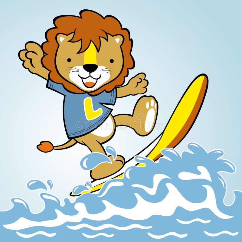 Lion the Surfer, Vector Cartoon Illustration Stock Vector ...