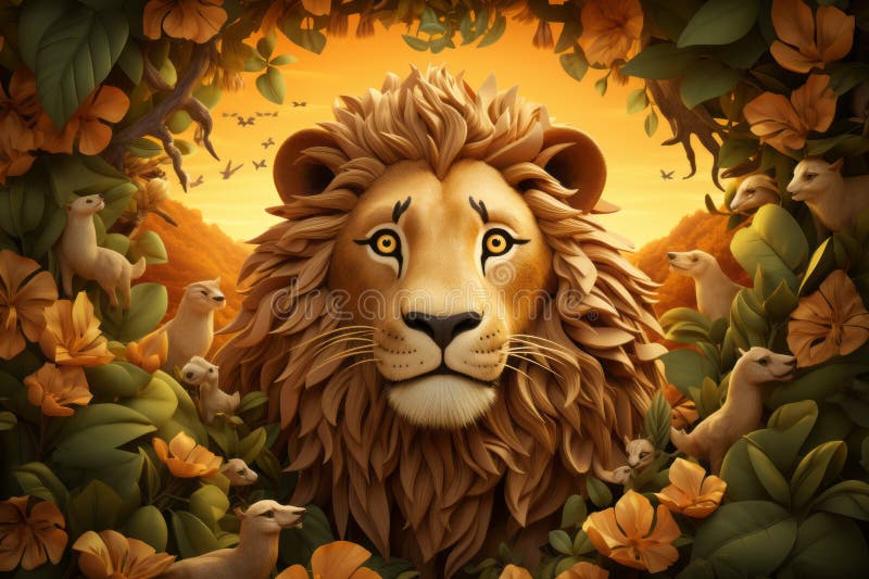 A Lion Surrounded by a Bunch of Animals Stock Illustration ...