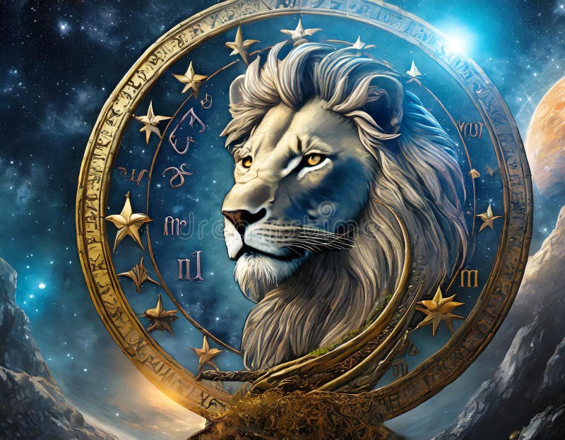 The Lion is Surrounded by a Circle with Numbers and Symbols Stock ...