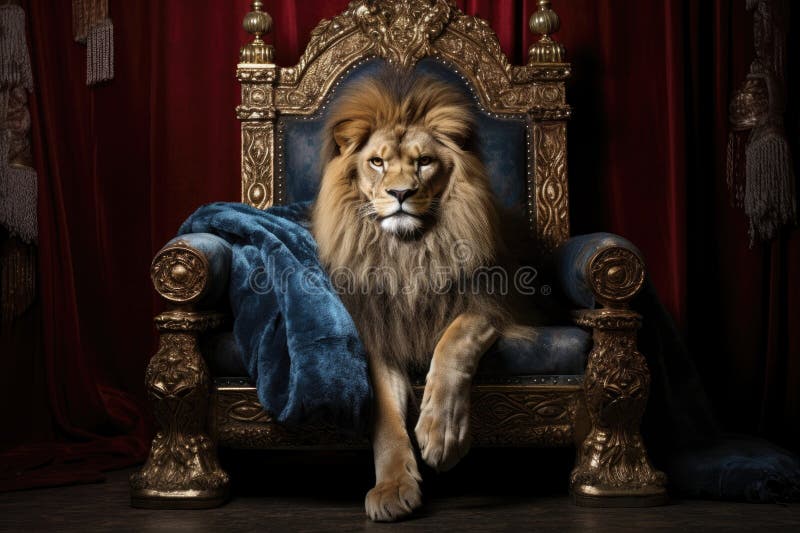 A Lion on a Throne with a Scepter Lying at Its Feet Stock Photo - Image ...