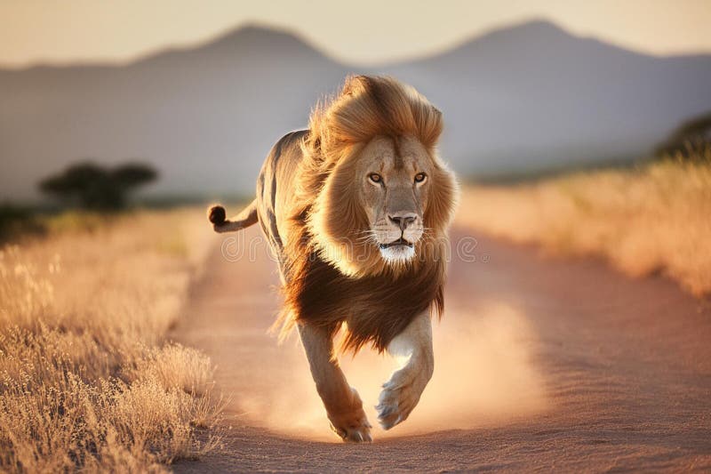 Lion Very Fast Running stock photo. Image of sunny, running - 324865528