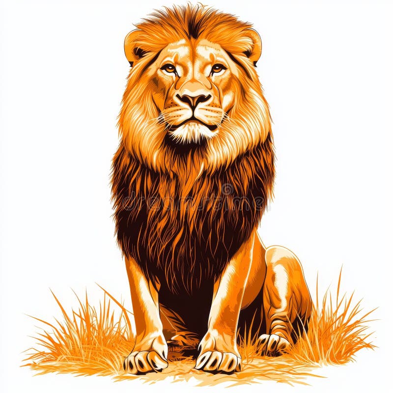 A Lion with a Vibrant Mane is Seated on the Ground, and There is Also a ...
