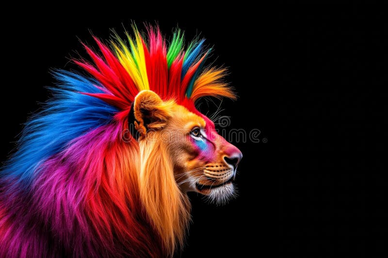 A Colorful Lion with a Mohawk on Its Head Stock Image - Image of hair ...