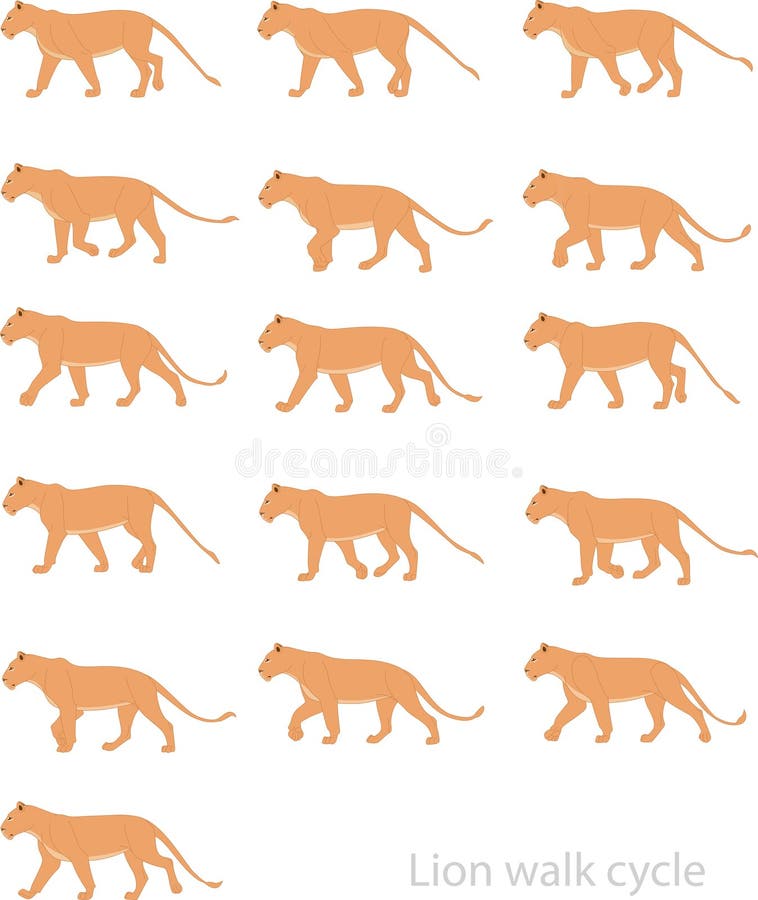 Lion Walk Cycle Sprite Sheet Stock Vector - Illustration of black ...