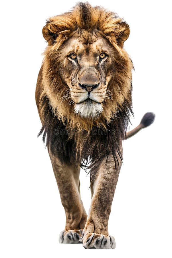 Lion Walking, Front View, Isolated on a Transparent Background Stock ...