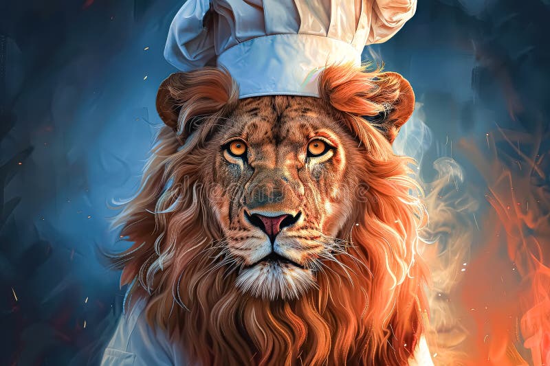 Lion Wearing a Chef S Hat and Apron Stock Photo - Image of wildlife ...