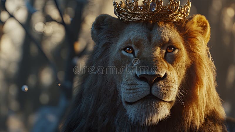 A Lion Wearing a Crown is the Main Focus of the Image Picture Stock ...