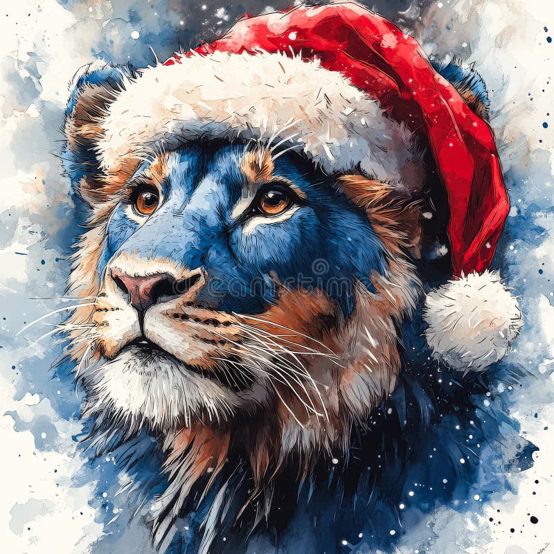 Lion Santa Claus Hat Blue Background Stock Photos - Free & Royalty-Free ...