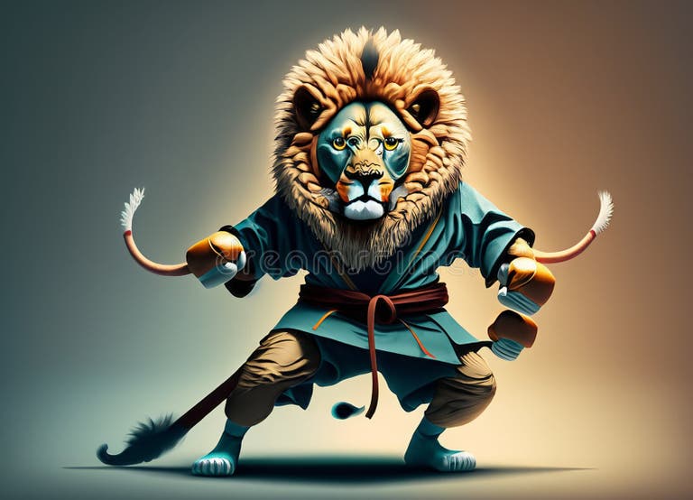 The Lion Who Practices Karate Stock Illustration - Illustration of ...
