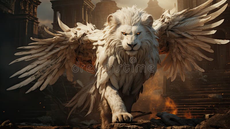Lion with wings stock photo. Image of looking, night - 299054680