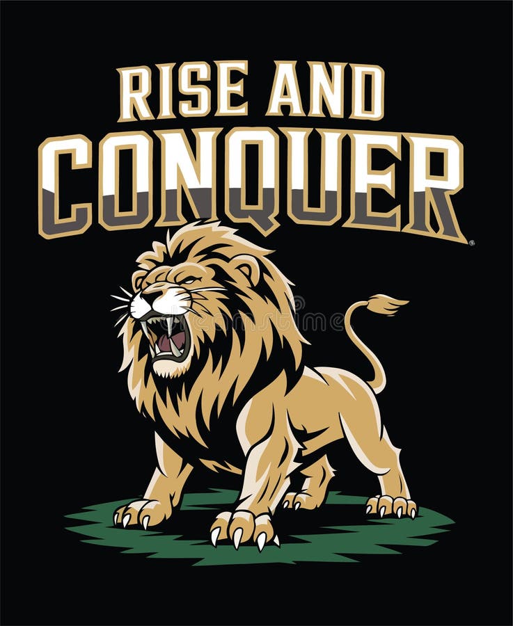A Lion with the Word Rise and Conquer Typography T Shirt Design Stock ...