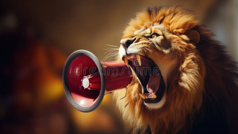 Lion is Yelling into a Megaphone Stock Illustration - Illustration of ...