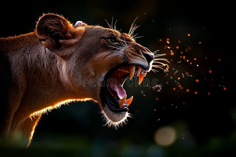 Lioness Baring Her Teeth in Aggressive Manner, Showcasing Her Powerful ...