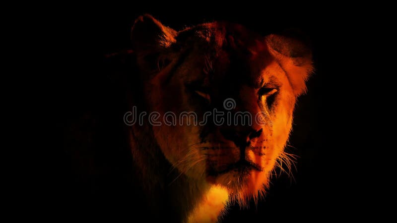 Lioness Looking Around in Flames Abstract Stock Video - Video of lethal ...