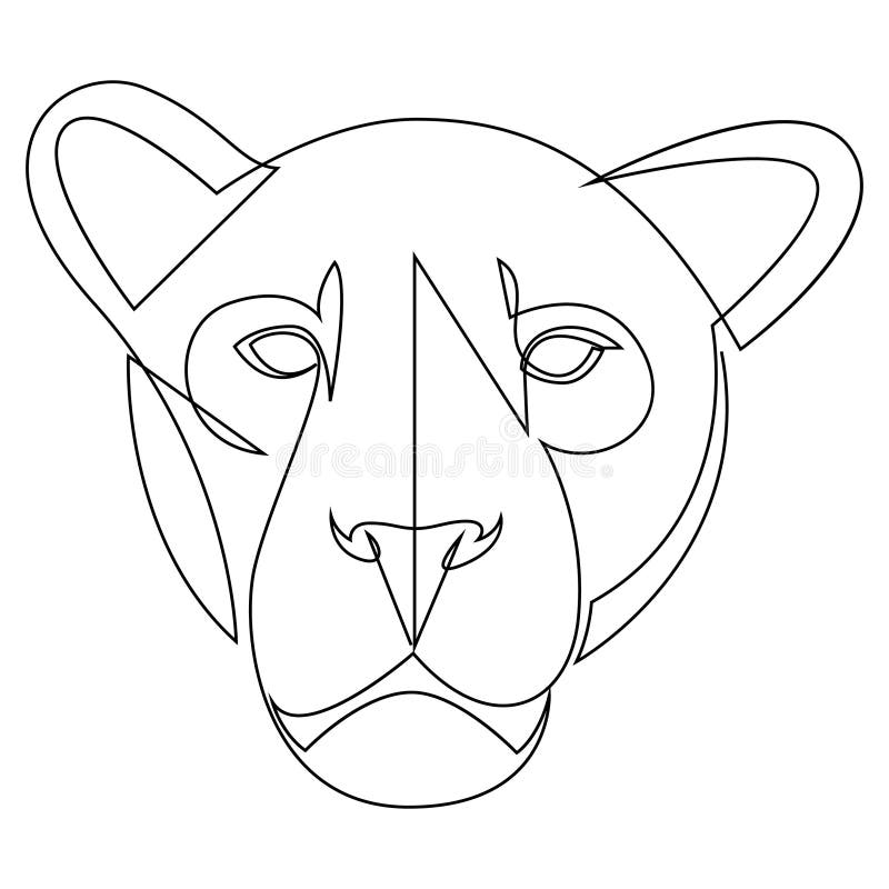 Lioness Head Continuous One Line Drawing. Front View Single Line Vector ...